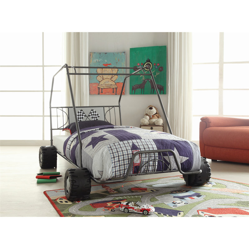 Zoomie Kids Stylish And Functional Go Kart Themed Twin Metal Bed For Kids | Wayfair